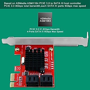 LTERIVER PCIE to 4-Ports 6Gbps SATA III Card for Windows Server, XP, 7, 8.0, 8.1, 10, 11(32/64), MAC OS and Linux Desktop PCs-4X 6Gbps Max SATA 3.0 None Raid Ports-Support AHCI Boot Up (PCE-G2S4)