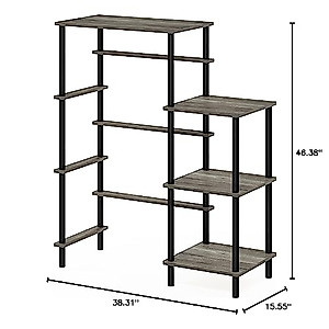 Furinno Turn-N-Tube Toolless Kitchen Storage Shelf Tall, French Oak Grey/Black, Fridge Space