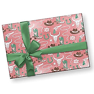 Cute Cowgirl Birthday Wrapping Paper Premium Western Gift Wrap Party Decoration Decor (6 foot x 30 inch roll), Pink