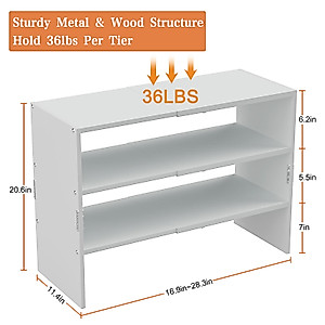 White Shoe Rack Organizer for Closet, 3-Tier Expandable Shoe Shelf, Stackable Iron Wood Combination Shoe Racks Shelves for Closets, Entryway,Small Space,Hallway,Garage,Holds 8-16 Pairs of Shoes