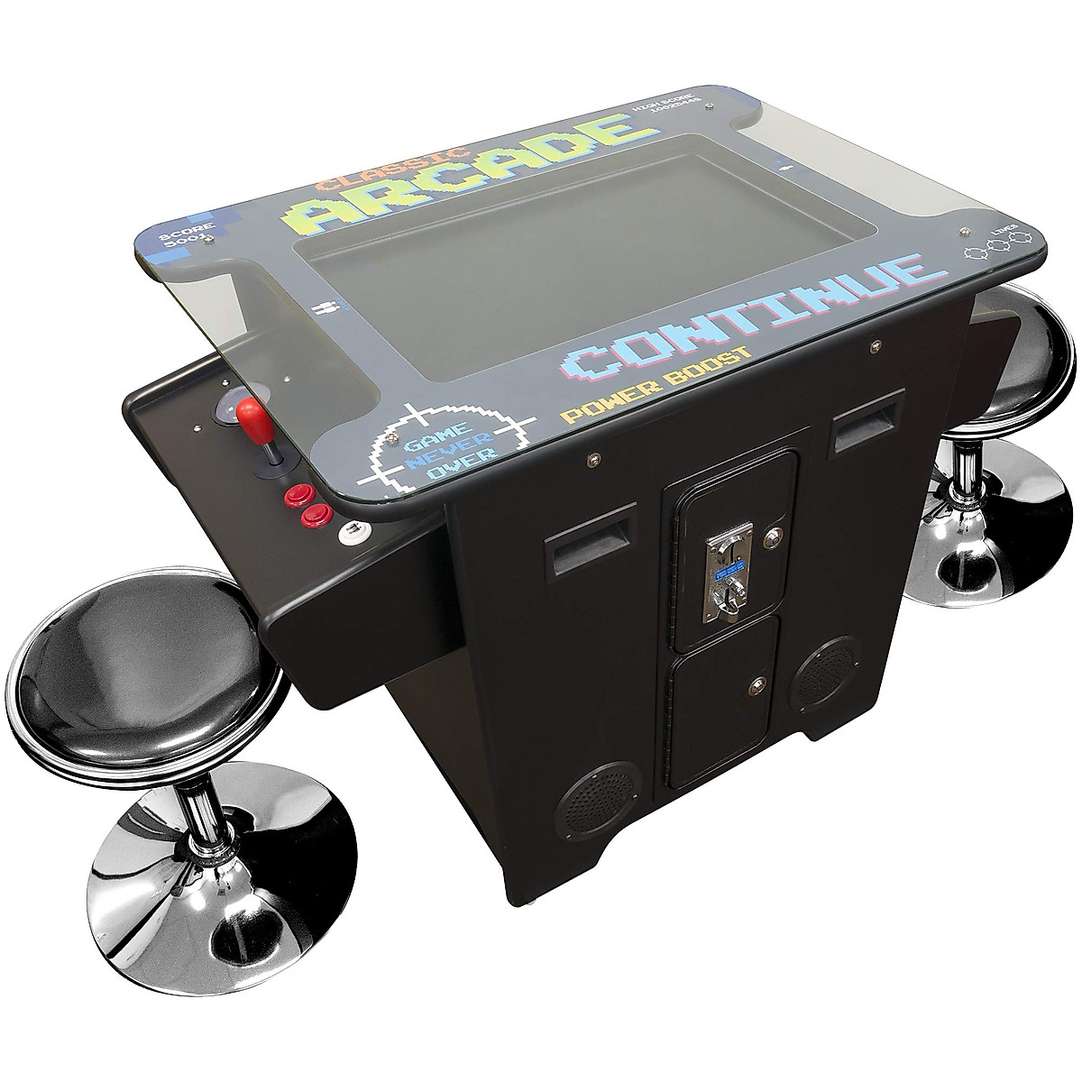 Creative Arcades Full Size Commercial Grade Cocktail Arcade Machine | 2 Player | 412 Games | 26" LCD Screen | Square Glass Top | LED | 2 Sanwa Joysticks | Trackball | 2 Stools | 3 Year Warranty