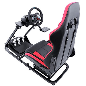 Minneer Racing Steering Simulator Cockpit Red with TV Bracket Mounting Holes Racing Wheel Stand/Fits Logitech G25, G27, G29/ Compatible with Playstation, PC Platforms with Capacity 220LBS