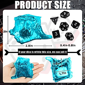 Deekin Dice Jail Gelatinous Cube Dice Prison Resin Dice Cage, 7 Role Playing Dice with Dice Container Black Polyhedral Dice Set Miniature Accessory for Gatherings Activity Party Game Gift Set (Blue)