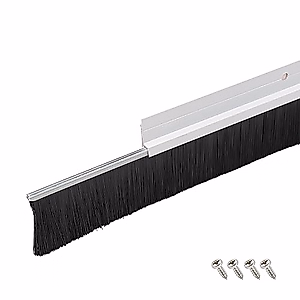 FarBoat Brush Door Seal Strip Aluminum Alloy Mounting Base Nylon Brush Gate Bottom Sealing Strip Garage Exterior Door Sweep Seal (Length 3.3Ft White)