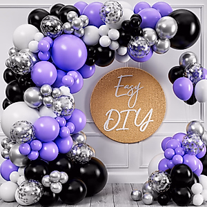 ALL-IN-1 Purple and Black White Balloons Garland & Arch Kit – Small and Large White Purple and Black Balloons – Party Decorations for Graduations, Birthdays, Retirement, Halloween – Wednesday