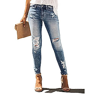 Allimy Women's High Rise Skinny Stretch Ripped Jeans High Waisted Destroyed Denim Pants Size 12