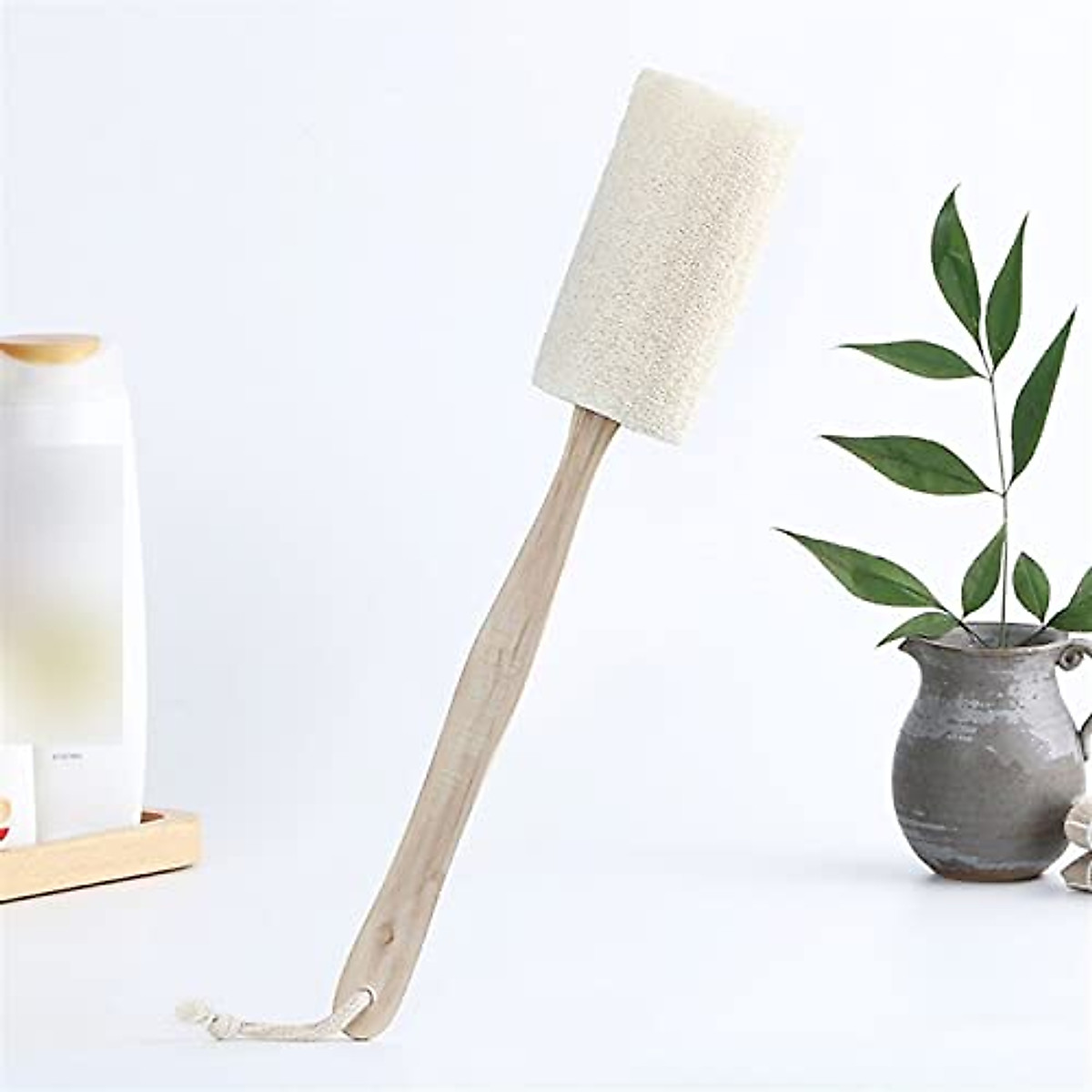 INGVY Dry Brushing Body Brush Natural Exfoliating Loofah Back Sponge Scrubber Brush with Long Wooden Handle Stick Holder Body Shower Bath Spa