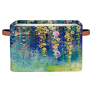 2Pack Large Collapsible Storage Bins,Art Painting Flower Floral Decorative Canvas Fabric Storage Boxes Organizer with Handles，Rectangular Baskets Bin for Home Shelves Closet Nursery Gifts