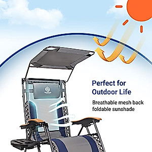 Coastrail Outdoor Premium Zero Gravity Reclining Lounge Chair with Sun Shade, Padded Seat, Cool Mesh Back, Pillow, Cup Holder & Side Table for Sports Yard Patio Lawn Camping, Support 400lbs Navy&Grey