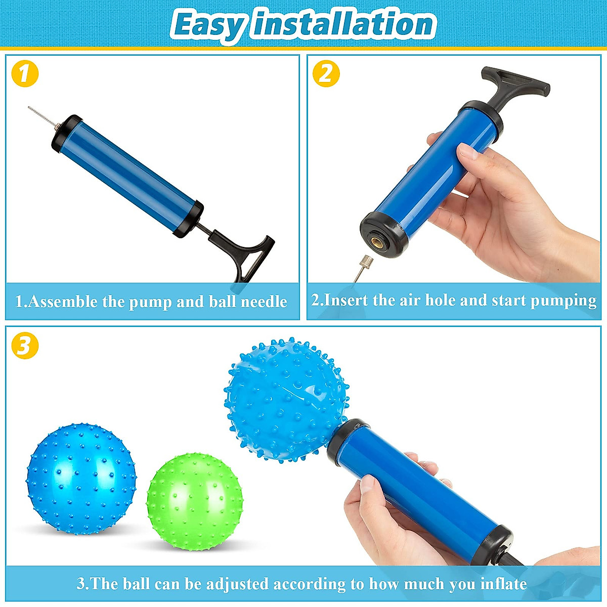 90 Pcs Knobby Balls Bulk, 4.72 Inch Soft Bouncy Balls Sensory Balls Small Inflatable Ball Spiky Massage Stress Balls Plastic Balls with Pump for Toddler Kids Indoor Outdoor Fidget Toys Party Favors