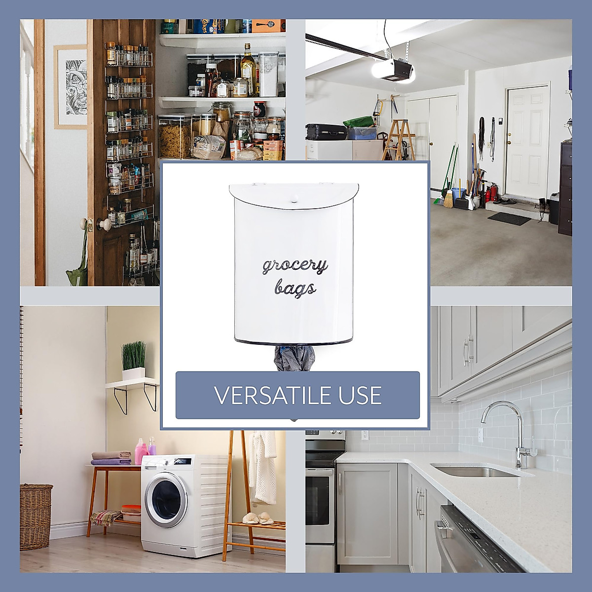 AuldHome Rustic Grocery Bag Holder; Wall-Mounted Vintage Enamelware Farmhouse Style Plastic Bag Dispenser for Kitchen or Laundry Room