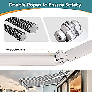 MCombo 13x8 Feet Manual Retractable Patio Door Window Awning Sunshade Shelter Outdoor Canopy (Grey with White Stripes)