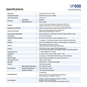 Valor PayTech VP500 POS Android Terminal | Future-Proof Your Business with 5.5” Touchscreen, 7.2V/2600mAh Battery, Dual Pricing, Secure Payment Options, and Wi-Fi/4G/Bluetooth Connectivity