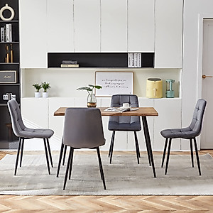 NORDICANA 5-Piece Dining Table Set, 47 in Modern Irregular Rectangle Kitchen Table & 4 Grey Velvet Upholstery Side Chairs, Metal Legs, Dining Room Set for 4