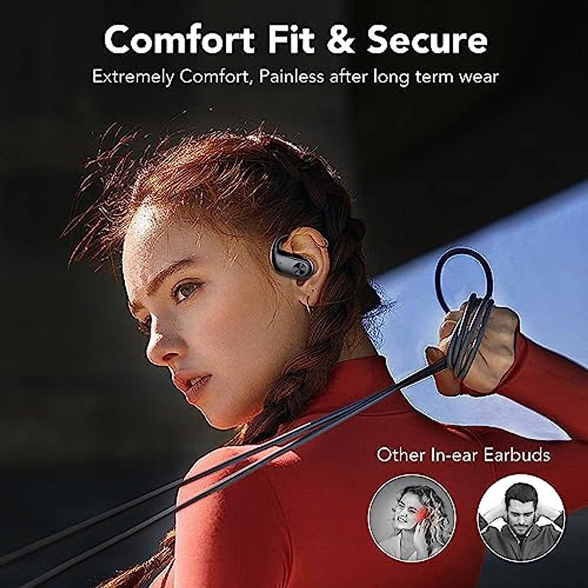 FAMOO Open Ear Headphones, Bluetooth Headphones 5.3, 60H Playtime, True Open Ear Earbuds with Reducing Hearing Loss, Deep Bass, LED Display, IPX7 Waterproof, Wireless Earbuds for Meeting, Driving