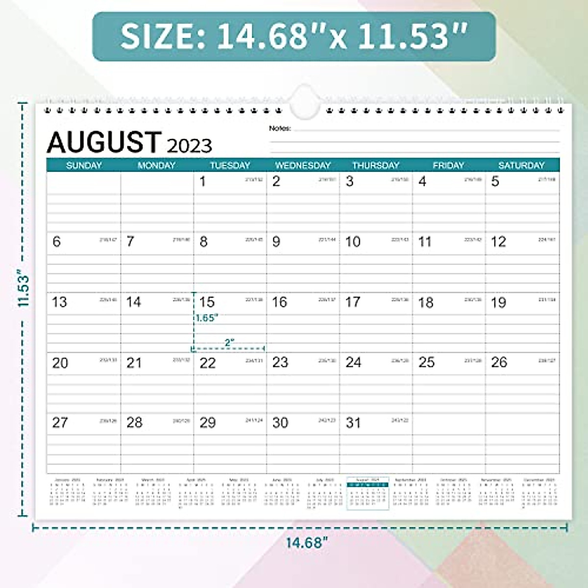 2023-2024 wall calendar - Desk/Wall Calendar 2023-2024, Jul.2023 - Dec.2024, 11-1/2"x14.68", Ruled Blocks, Spiral Bound, Monthly Calendar