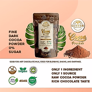 Luster Chocolate Rich Dark Cocoa Powder Unsweetened & Non GMO (16oz (454g) (1Ib))