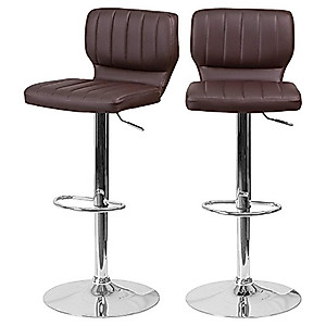 KLS Modern Barstools Adjustable Hydraulic 360 Degree Swivel Stable Steel Frame Padded Vinyl Cushion Low Back Seat Design Dining Chair Pub Stool - Set of 2 Brown # 1969