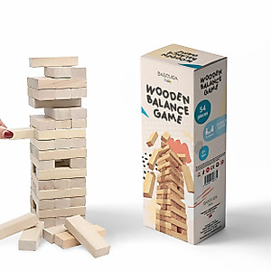 Bascuda Tumble Tower Classic - Wooden Blocks Tumbling Tower Stacking Game - Great Entertainment Game for Family, Adults, Kids, Boys & Girls - Wooden 54 Pieces Family Game Suitable for 3+ Years