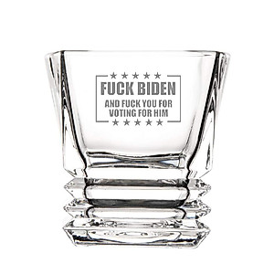 Osci-Fly Anti Biden FK Biden Handmake Ethed Heavy Base Whiskey Crystal Glasses - F You for Voting for Him