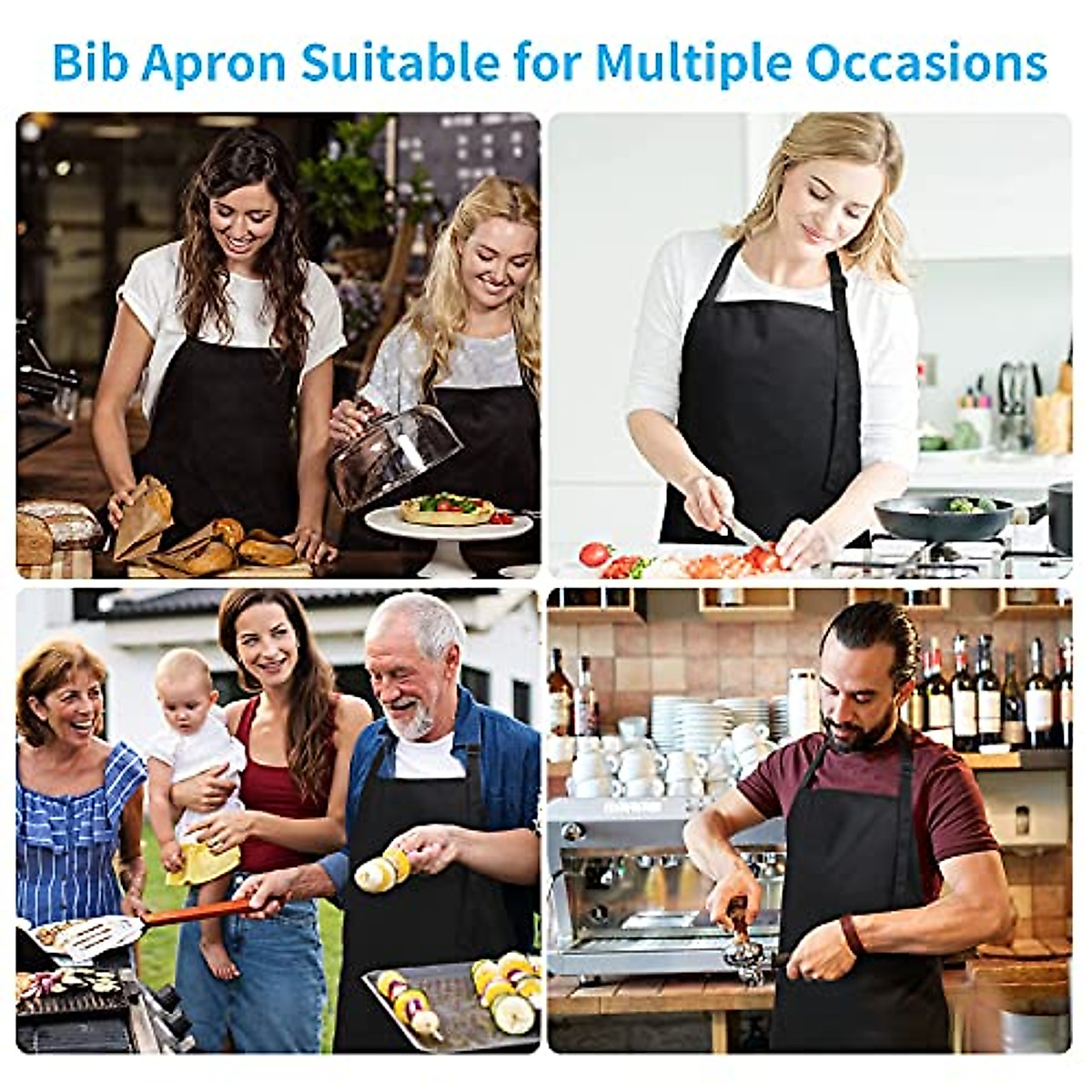 HXORBIS 1 Pack of Black Adjustable Bib Apron, Waterproof, with 2 Pockets, Neck Strap and Extra Long Tie, Cooking Kitchen Aprons for Women, Men Chef,Funny Grilling, BBQ Drawing, Waitress Apron