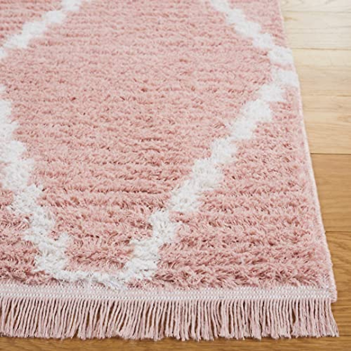 Safavieh Augustine Collection 8' x 10' Pink/Ivory AGT829U Moroccan Boho Trellis Fringe Area Rug