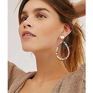 PHALIN Colorful Heishi Bead Dangle Drop Earrings for Women Multicolored Polymer Clay Beaded Hoop Dangle Earring Studs for Summer Beach Vacation (Teardrop)