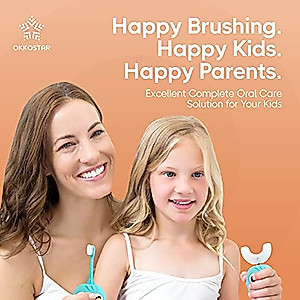 OKKOSTAR Electric Auto Toothbrush Kids U Shaped Toothbrush Set with 4 Brush Heads, BPA Free CPSIA Compliant, Kids 360 Toothbrush, Auto Brushes for Teeth Kids, Age 3-12