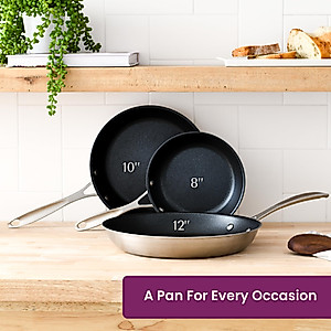 American Kitchen - 12 inch Premium Nonstick Skillet & Frying Pan, Stainless Steel, Durable Coating, Made In America