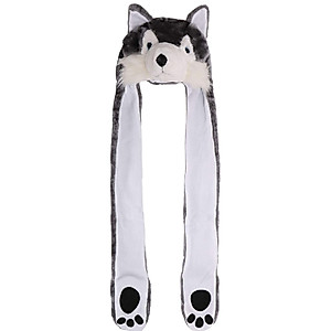 Simplicity Winter Animal Hats Caps Full Hoodie Grey Dog Caps with Scarf Mitten