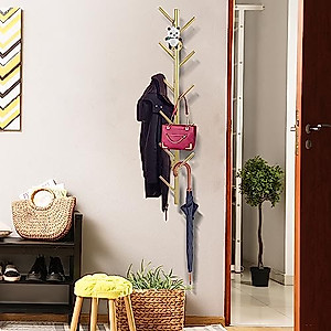 SHENGTIAN 39.37in Gold Metal Tree Branch Wall Mounted Coat Rack, Hat Tree For Wall,Purse Rack With 11 Hooks, Space Saving And Easy Installation, Suitable For Living Room, Bedroom (Gold-Y)