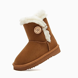 Weestep Wood Button Warm Shearling Winter Lightweight Snow Boots(12 Little Kid, Brown)