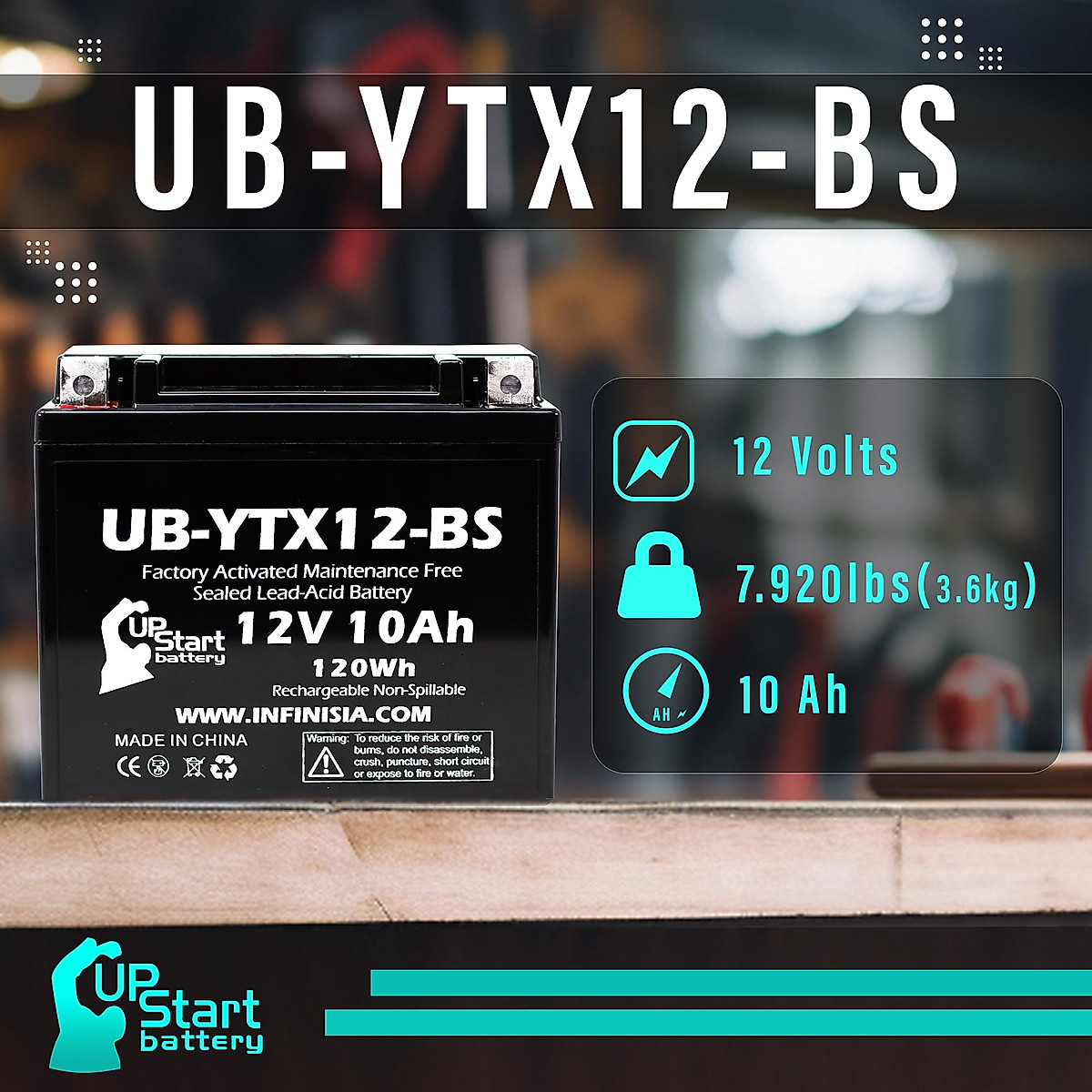 Replacement for 2012 Piaggio (Vespa) LX150 4T 150 CC Factory Activated, Maintenance Free, Scooter Battery - 12V, 10Ah, UB-YTX12-BS