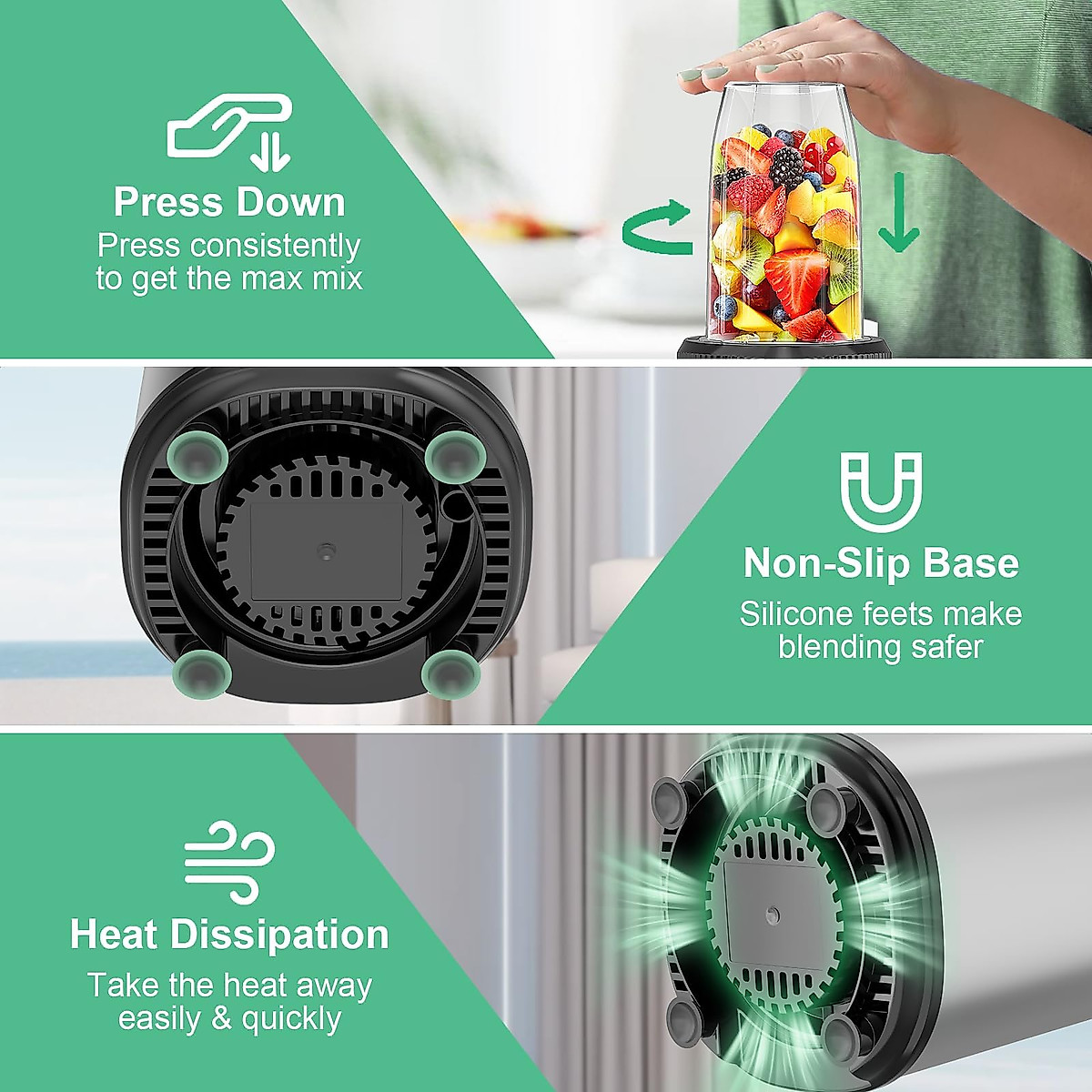 Bullet Blender Smoothie Maker 900W with To-Go Cups, Smoothie Blender, Upgrade 6-Point Blade, Smoothie Blender, Shake Blender Combo for Frozen Drink