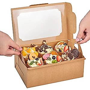 UnicoPak 20 Pack 10 x 6.8 x 4 Inch Tall Brown Cupcake Boxes with Handle Tray, Cupcake Boxes 6 Count, Extra Large Cupcake Boxes Bakery Boxes Muffin Boxes for Standard and High Creams Decorated Cupcakes Muffins Jumbo Cupcakes
