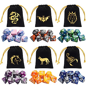 CiaraQ Polyhedral Dice Set with Black Pouches, Compatible with Dungeons and Dragons DND RPG MTG Table Games