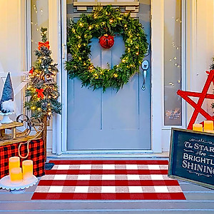 Ckorzen Red and White Plaid Rug, 28" x 43" Christmas Outdoor Front Door Decor Mat, Cotton Hand-Woven Washable Rug for Layered Door Mats Carpet for Porch, Entryway