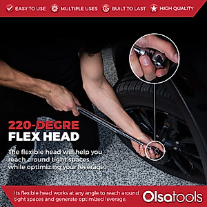 Olsa Tools Extendable Breaker Bar, 1/2-Inch Drive, 16" - 24" Length | Locking Extending Breaker Bar | 220 Degree Flex Head Cheater Bar | Great for Wheels, and Lug Nuts
