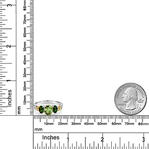 925 Sterling Silver and 10K Yellow Gold Oval Green Peridot Green Chrome Diopside and White Diamond 3 Stone Ring For Women (2.55 Cttw, Gemstone August Birthstone, Available In Size 5, 6, 7, 8, 9)