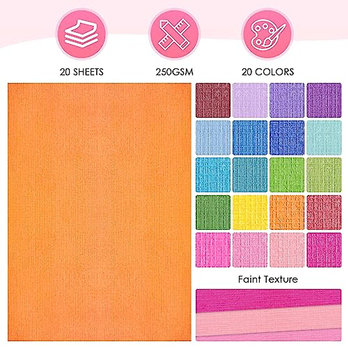 20 Sheets Rainbow Colorful Cardstock Textured Assorted Colored Paper 250gsm Single-Sided Printed Thick Card Stock for Card Making, Scrapbooking