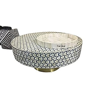 Handmade White Bone Inlay Round Tray | Decorative Serving Tray | Ideal Ottoman Tray | Christmas Gifts | Liquor Serving Tray for Home Décor Purpose - Fairdeal Handicrafts