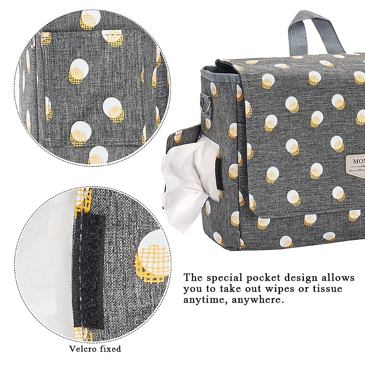 MOMIGO Baby Diaper Caddy Bag - Large Capacity Diaper Caddy Tote Bag Baby Stroller Bag Nursery Storage Bin for Diapers, Wipes & Toys Diaper Bag for Outdoor (Dots)