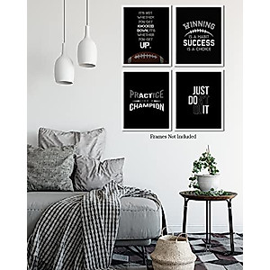 Govivo Inspirational Football Quote Wall Art - Set of 4 Motivational Football Prints - Football Room Decor - Football Wall Art for Boys Bedroom, Locker Room, or Coach Gift - 8x10 unframed prints