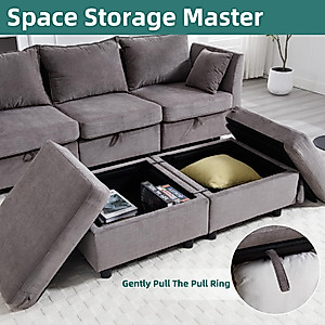 UNISHION Modular Sectional Sofa Convertible L U Shaped Sofa Couch with Storage, Comfy Cloud Sleeper Sectional Sofa Bed Set, Modern DIY Combination Couches for Living Room, Apartment(Grey)