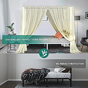 YITAHOME Metal Four Poster Canopy Bed Frame 14 Inch Platform with Built-in Headboard Strong Metal Slat Mattress Support, No Box Spring Needed, White, King Size