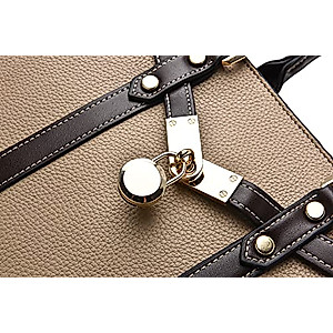 Vegan Leather Satchel Purses and Handbags for Women Top-Handle Tote Bag with Crossbody Strap - Khaki