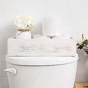 Mkono Bathroom Decor Box Toilet Paper Basket Wood Tank Topper Basket Holder with Mason Jar and Flower Bathroom Behind Toilet Top Storage Organizer Box Farmhouse Rustic Home Decor, White