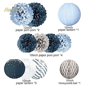 NICROLANDEE Wedding Party Decorations - 12PCS Dusty Blue Tissue Pom Poms Paper Lantern 50G Glitter Confetti Party Supplies for Romantic Wedding, Bridal Shower, Baby Shower, Birthday, Special Events