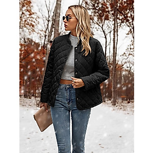AUTOMET Womens Quilted Jackets Long Sleeve Button Down Bomber Jackets with Pockets Casual Winter Lounge Cotton Wear