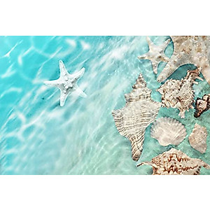 Teal Ocean Beach Theme Shell and Starfish Area Rug for Bedroom Playroom Living Room Washable Soft Funky Cute Dining Room Carpet Indoor No-Slip Hallway Kitchen Bathroom Rug 3x8